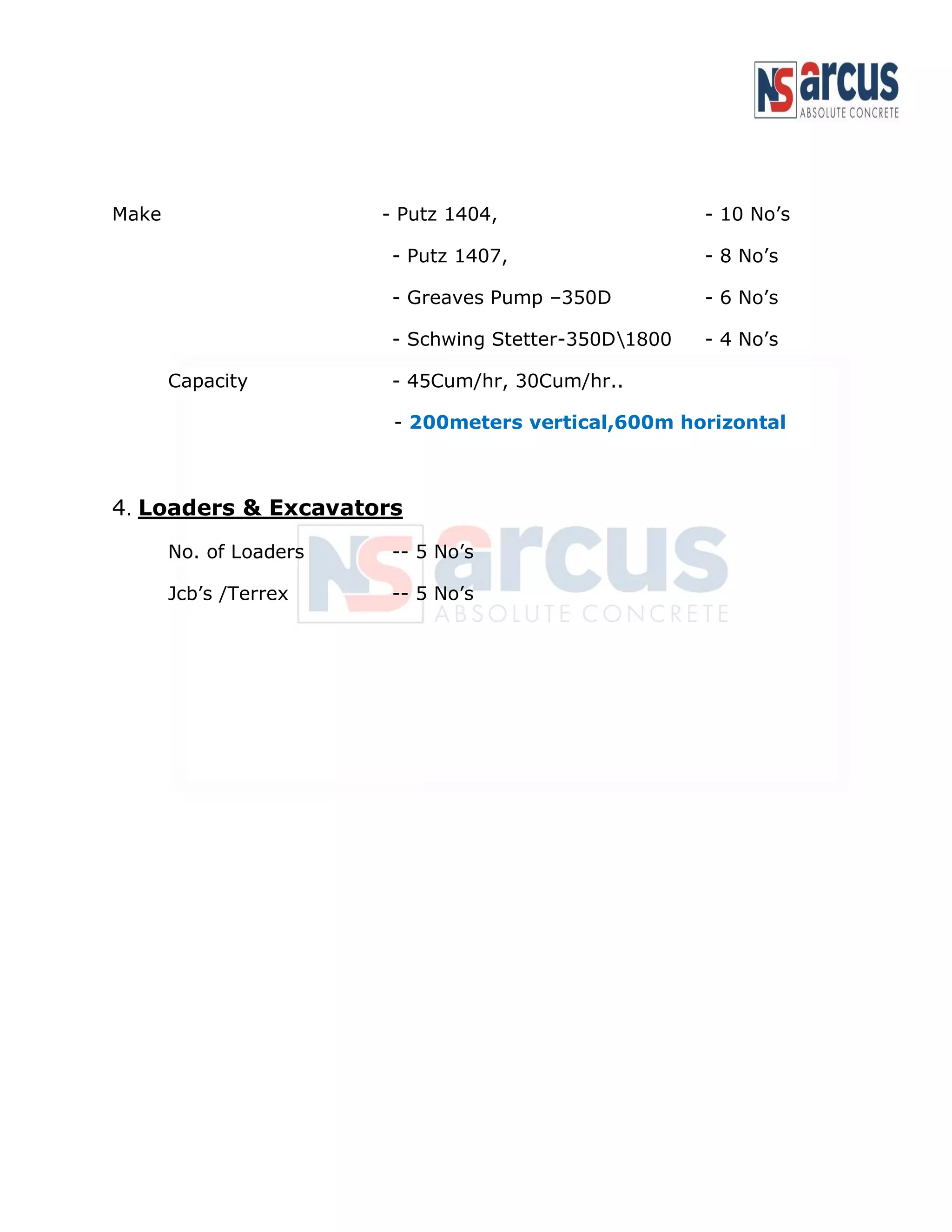 NS Arcus List of our present equipments | PDF