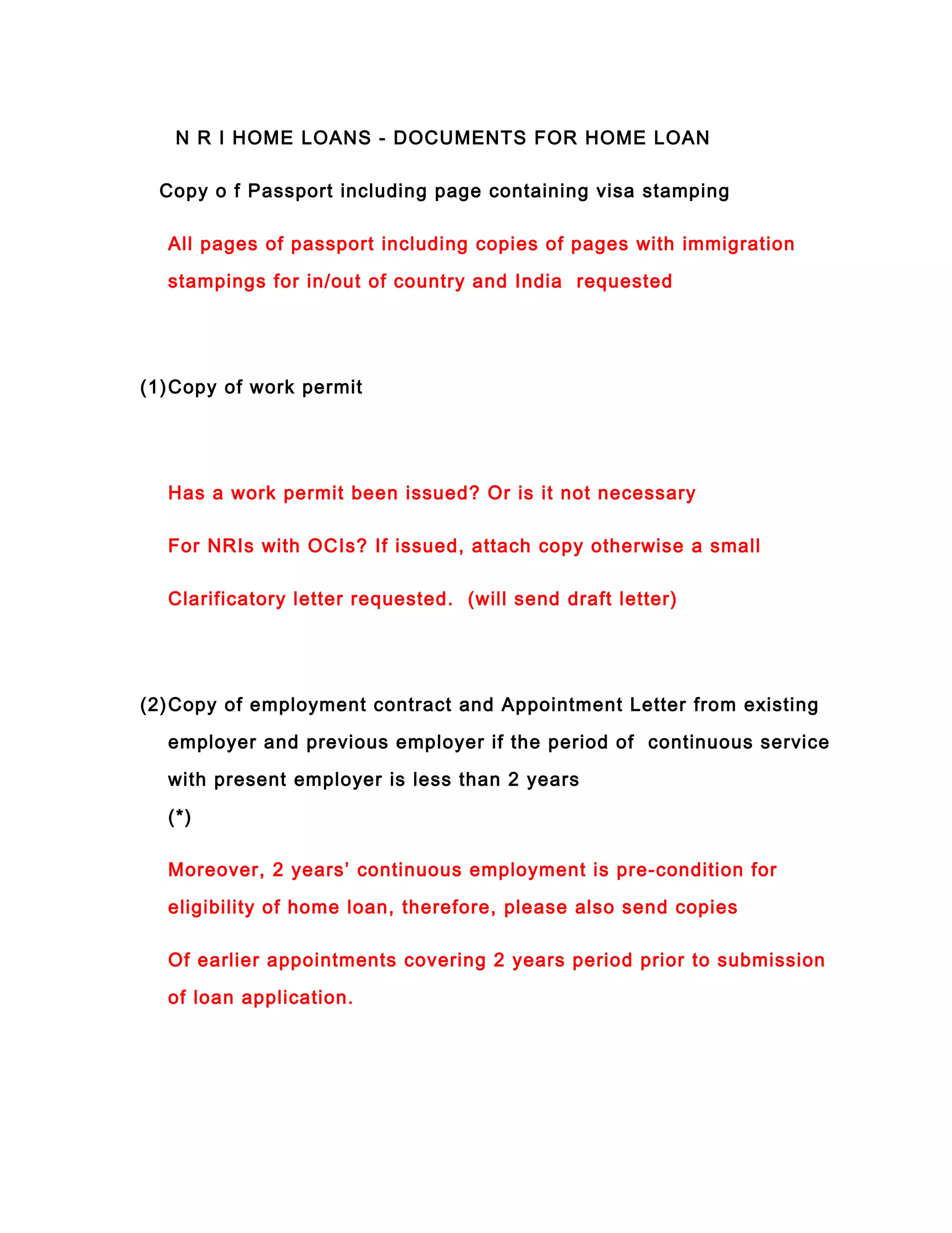 List of personal and property papers for nri home loans | DOC