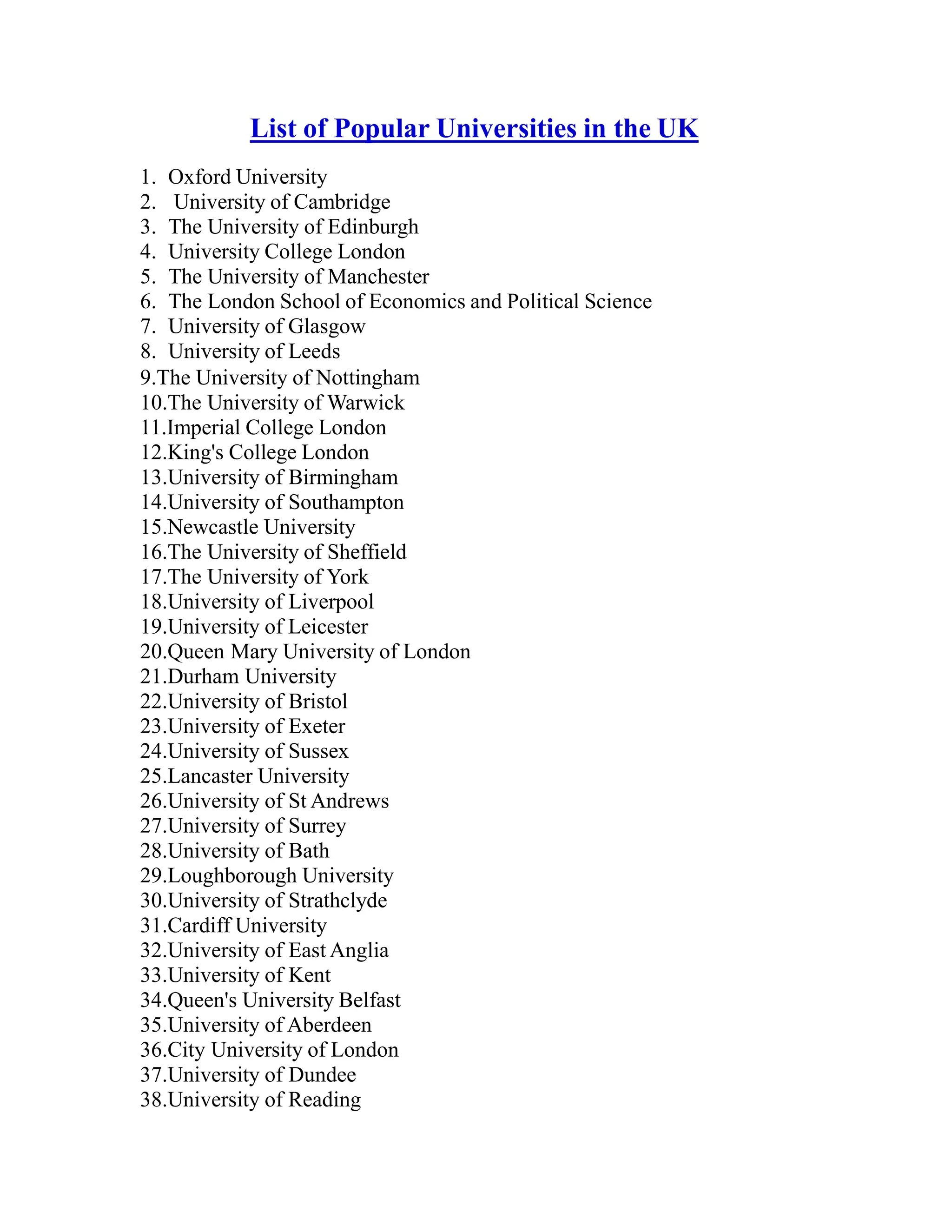 List of popular universities in the uk | PPTX
