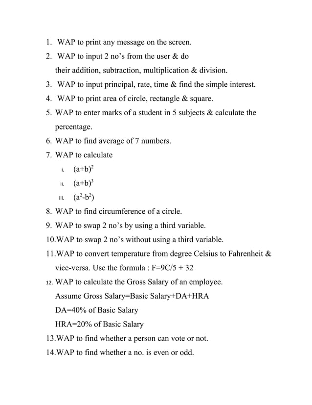 List of programs for practical file | PDF