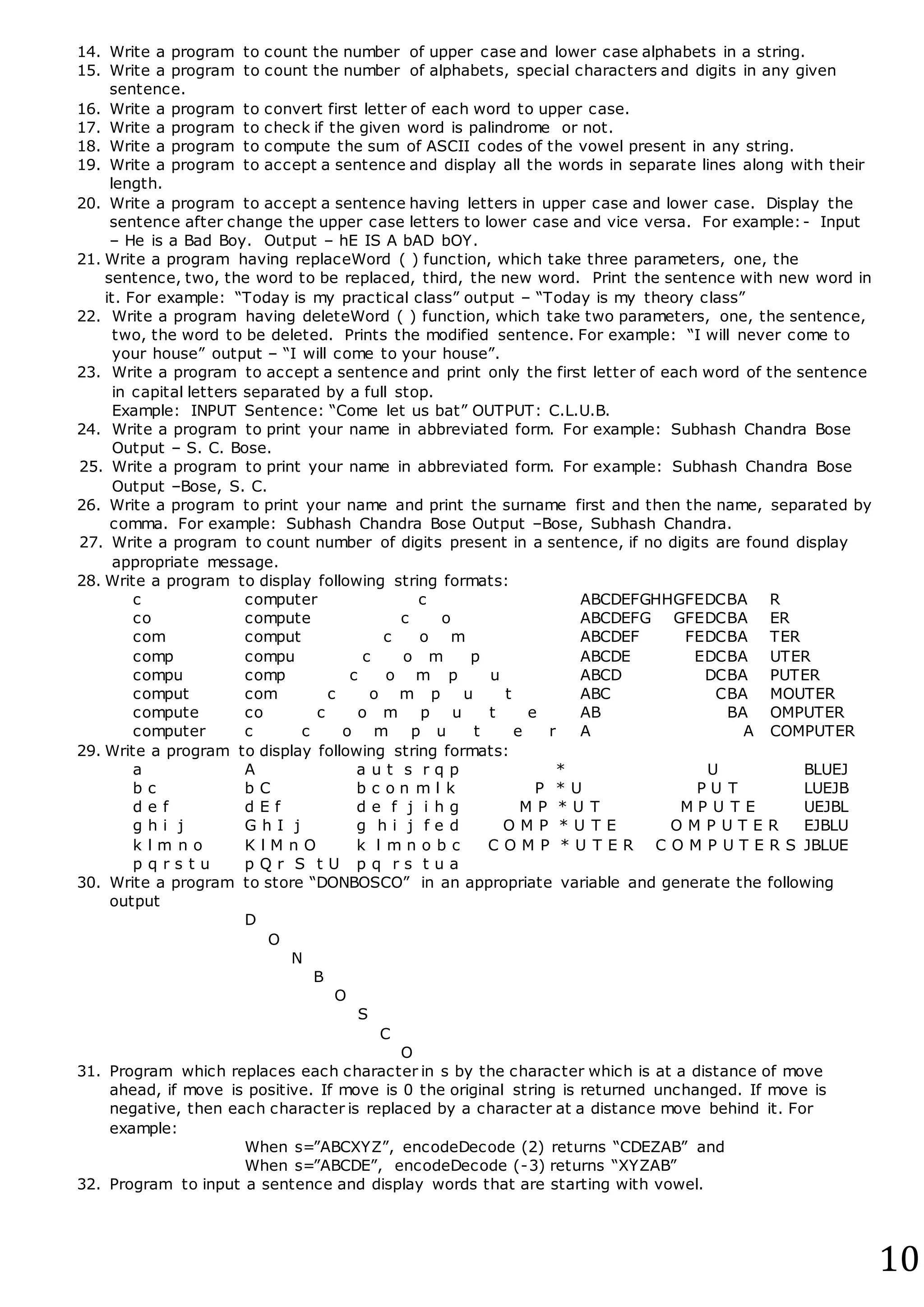 List of programs to practice for ICSE | DOCX