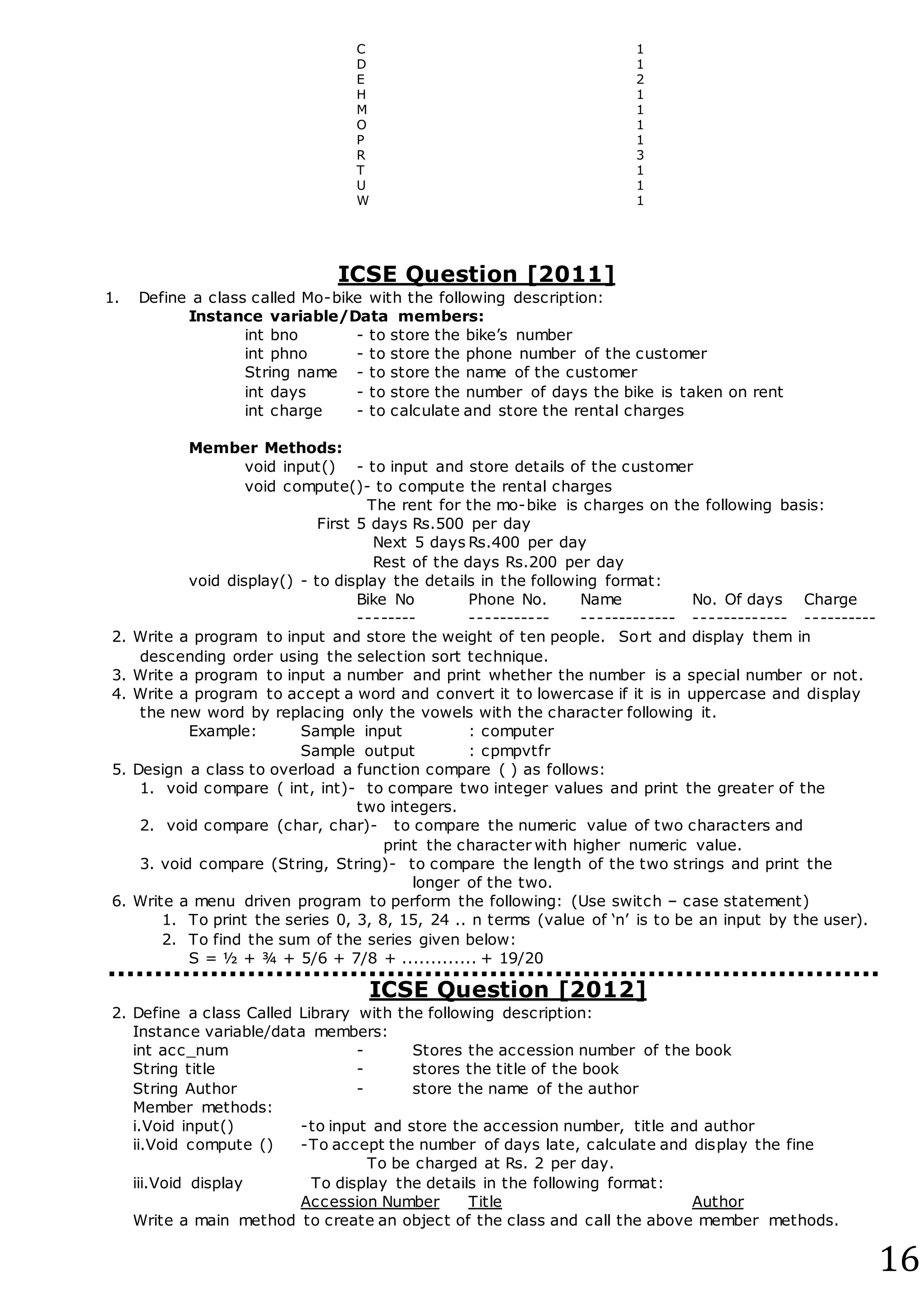 List of programs to practice for ICSE | DOCX