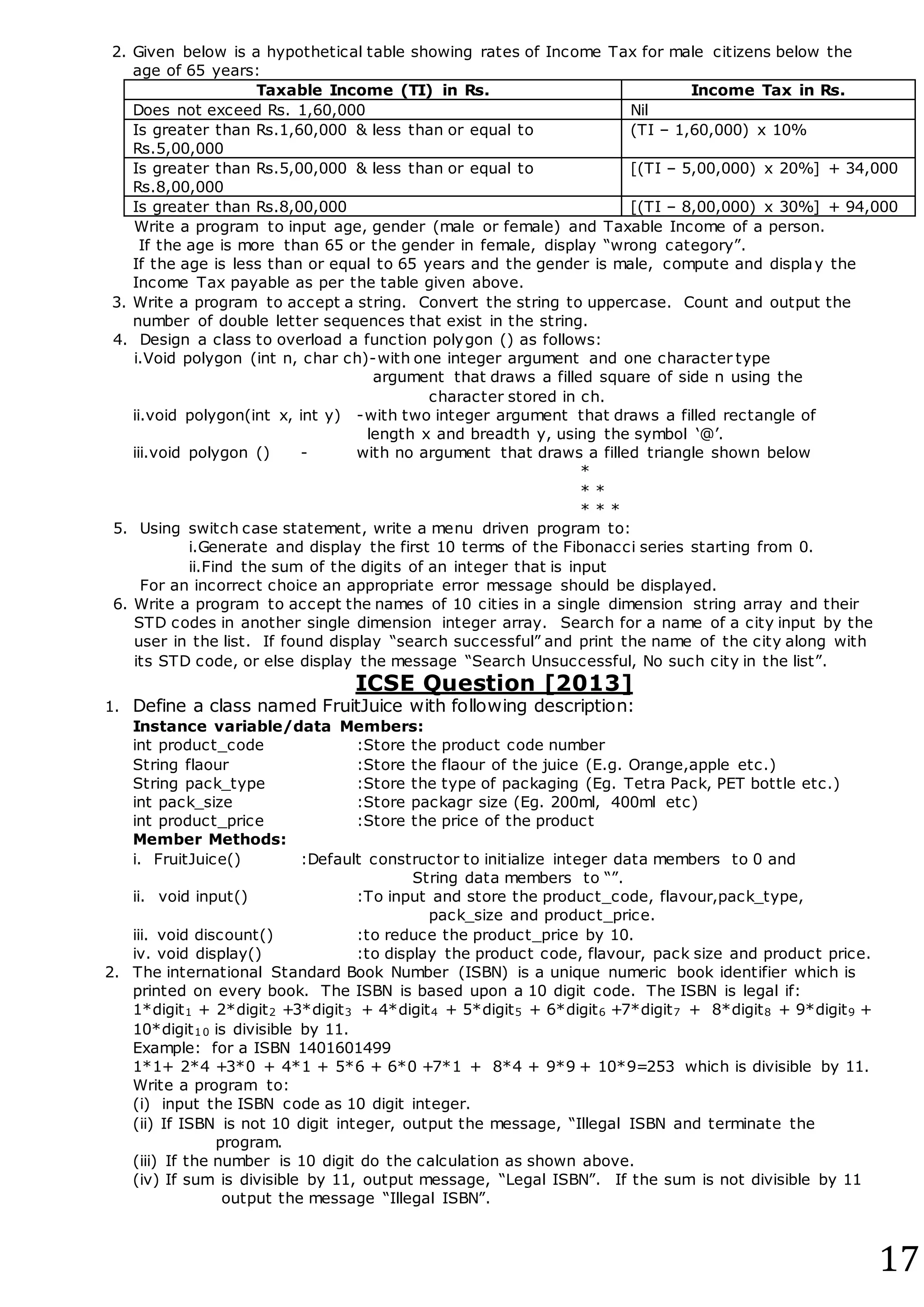 List of programs to practice for ICSE | DOCX