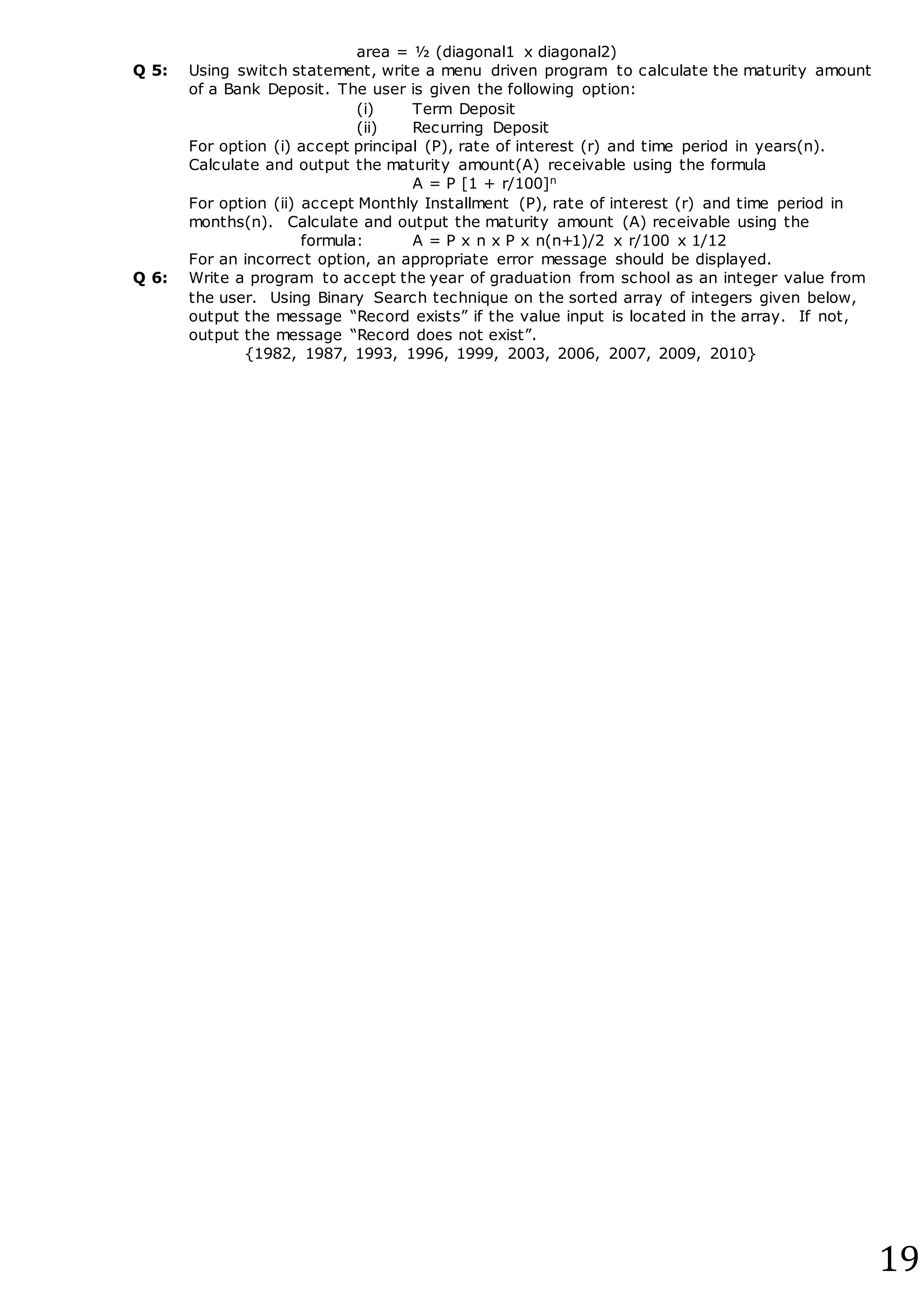 List of programs to practice for ICSE | DOCX