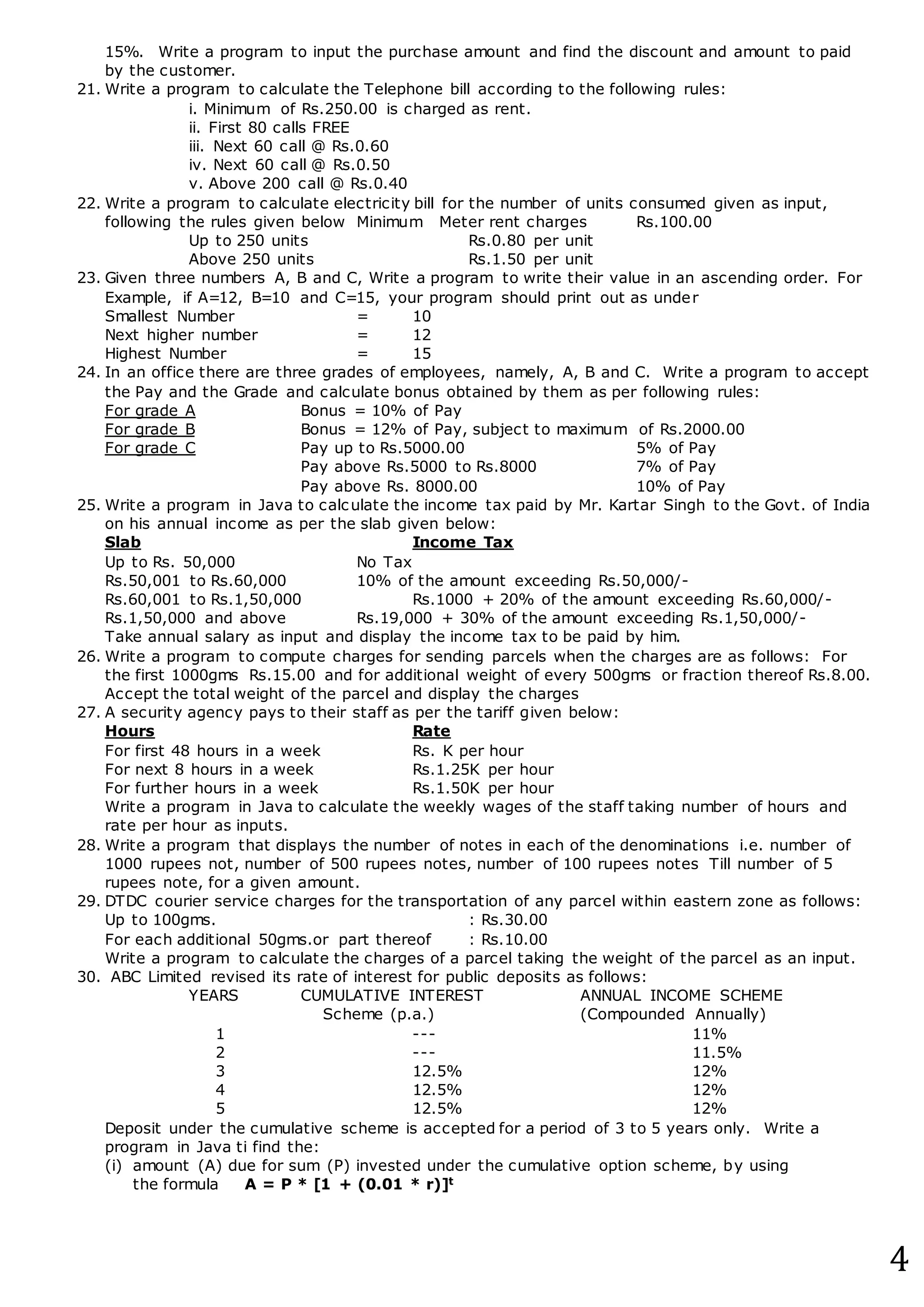 List of programs to practice for ICSE | DOCX