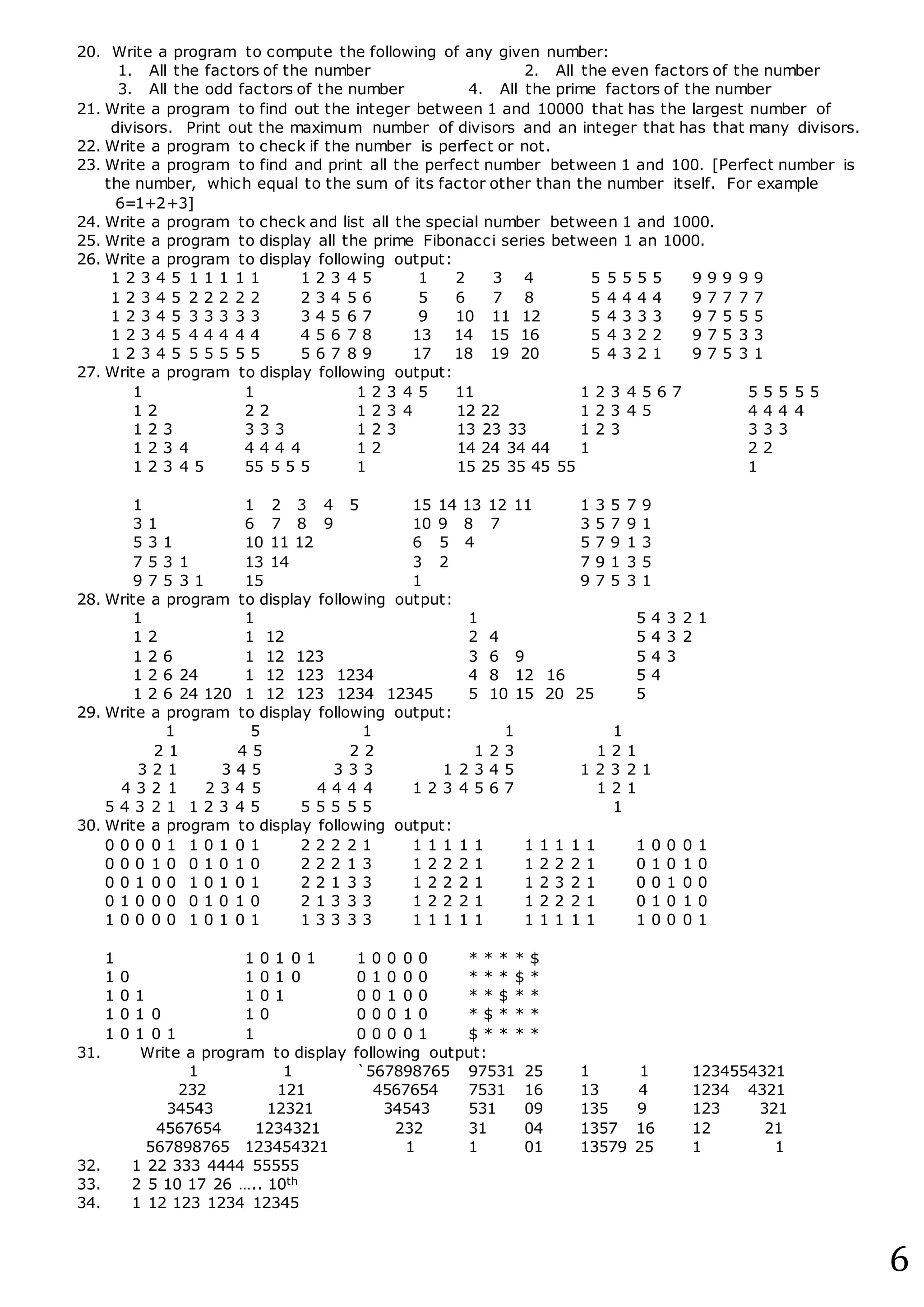 List of programs to practice for ICSE | DOCX