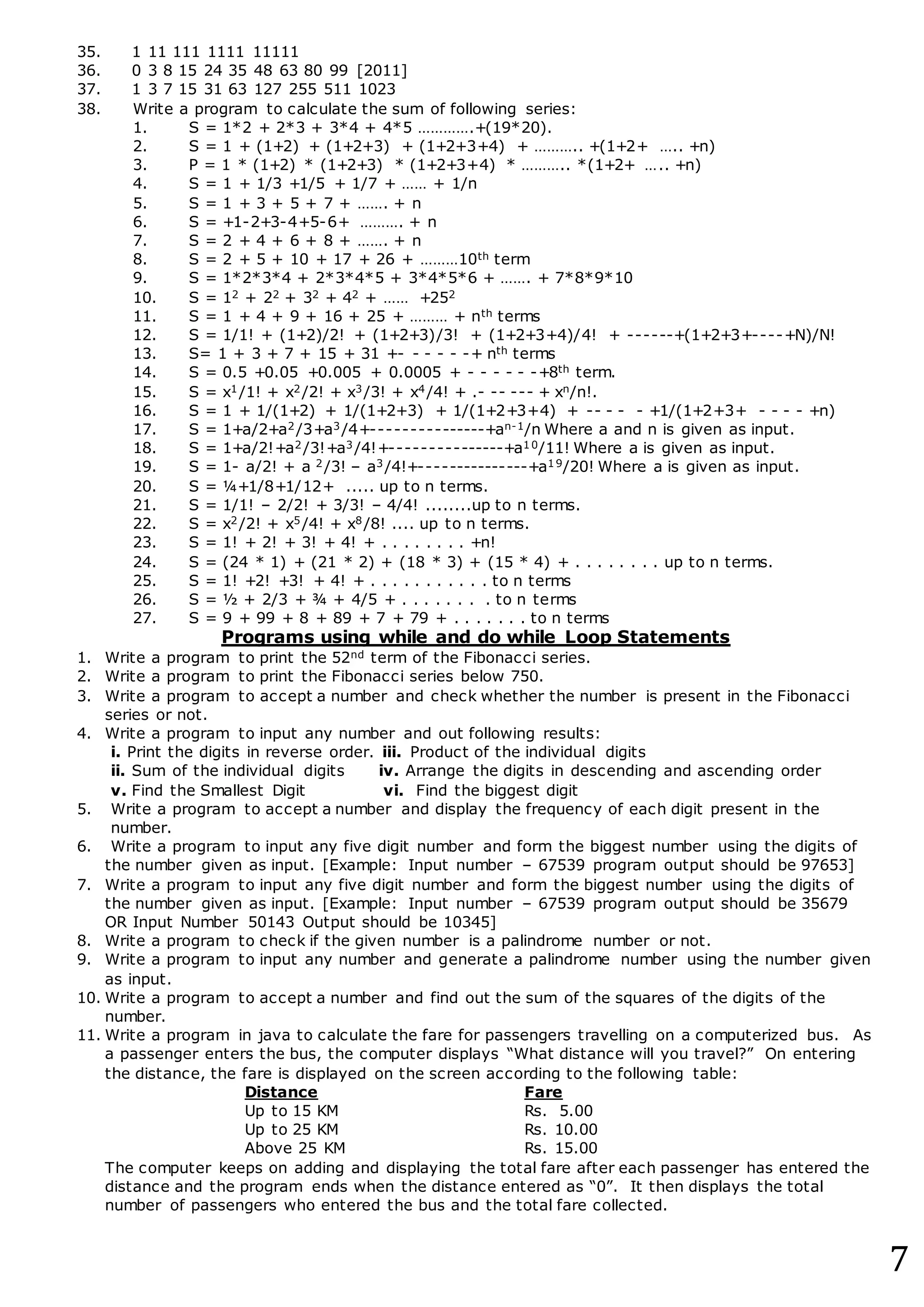 List of programs to practice for ICSE | DOCX