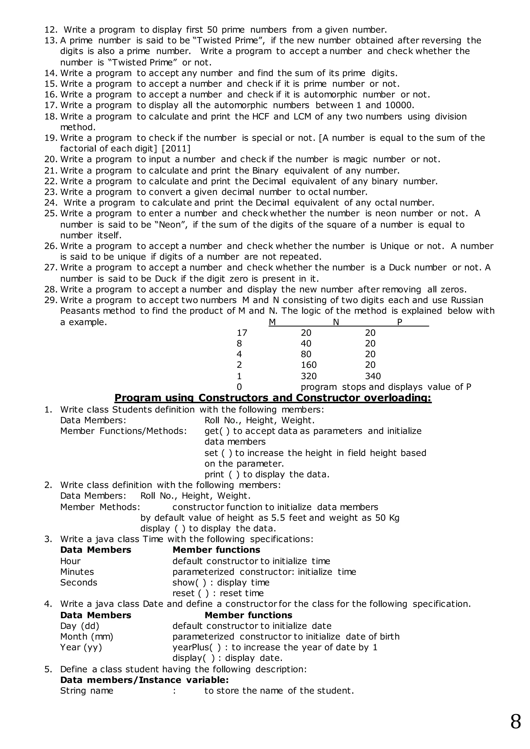 List of programs to practice for ICSE | DOCX