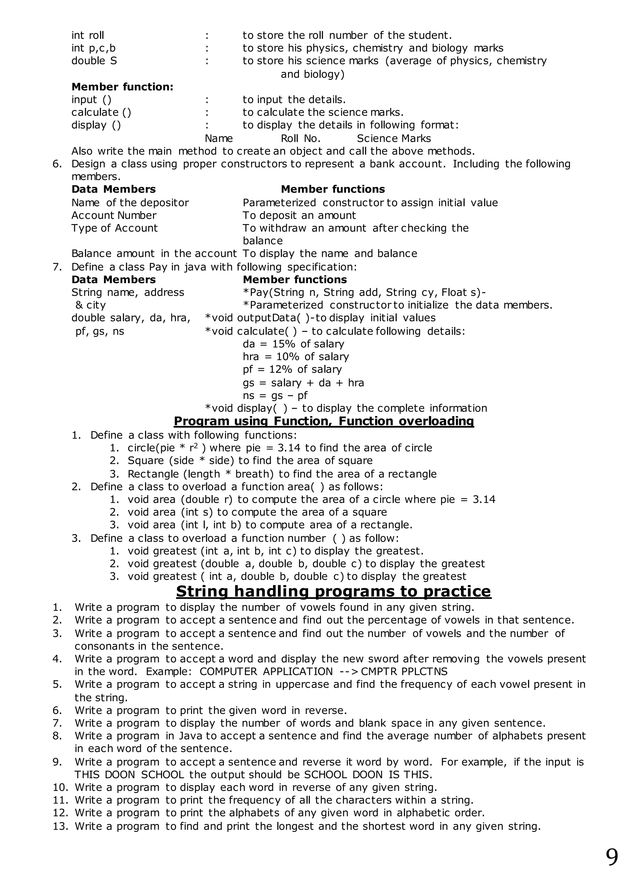 List of programs to practice for ICSE | DOCX