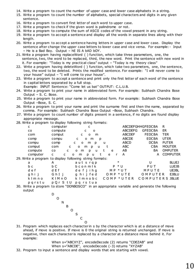 List of programs to practice for ICSE | DOCX