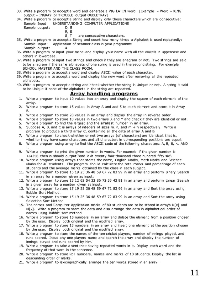 List of programs to practice for ICSE | DOCX