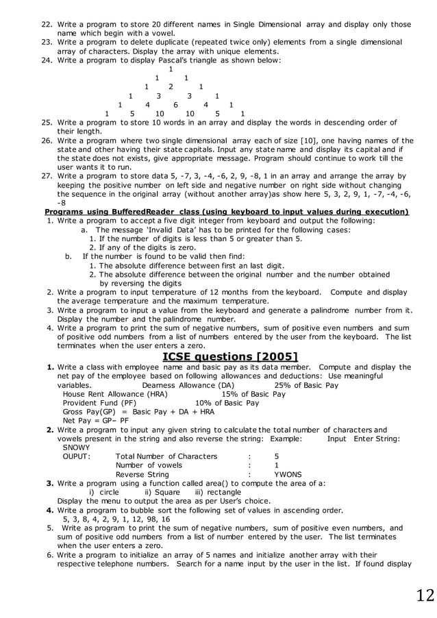 List of programs to practice for ICSE | DOCX
