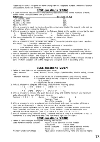 List of programs to practice for ICSE | DOCX