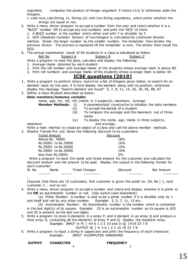 List of programs to practice for ICSE | DOCX