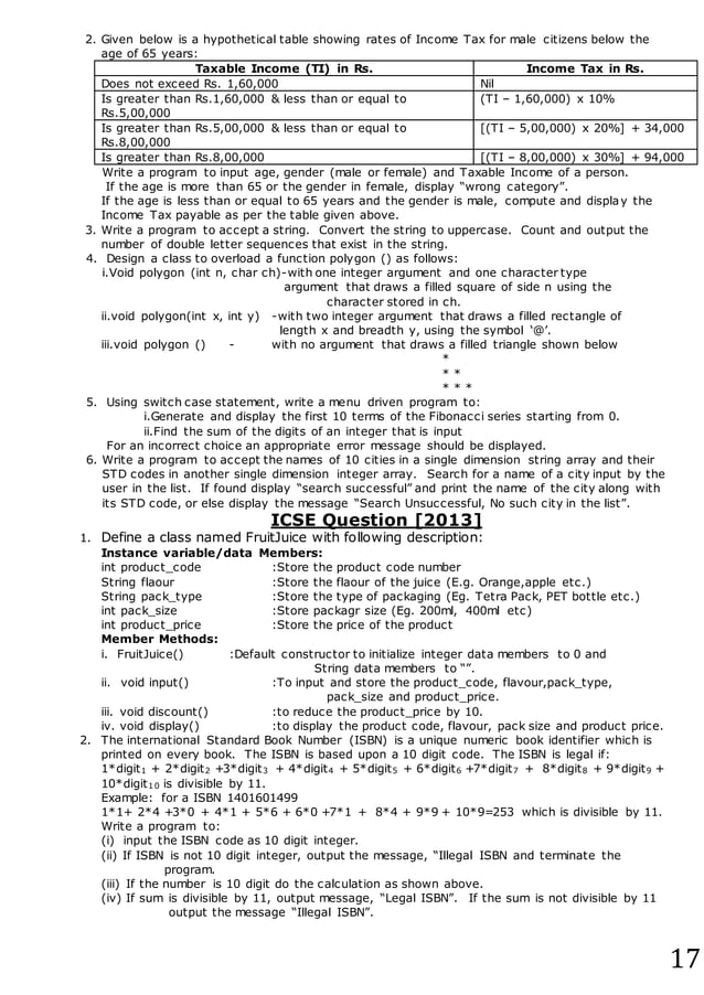 List of programs to practice for ICSE | DOCX