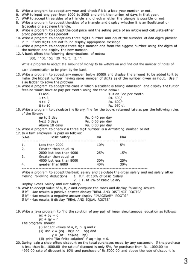 List of programs to practice for ICSE | DOCX