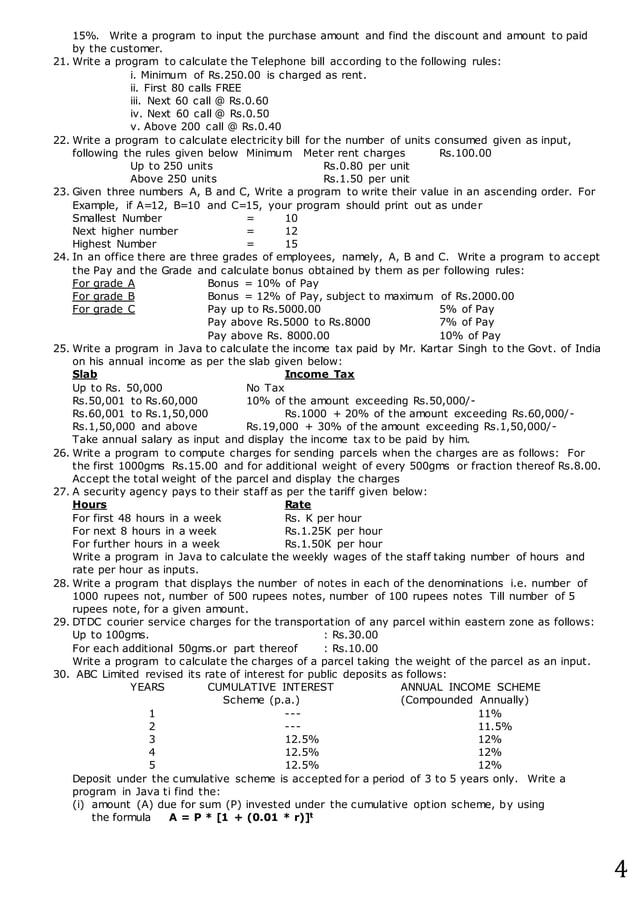 List of programs to practice for ICSE | DOCX