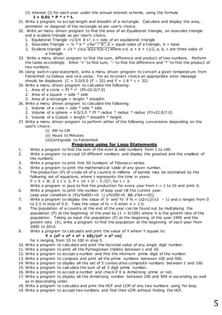 List of programs to practice for ICSE | DOCX