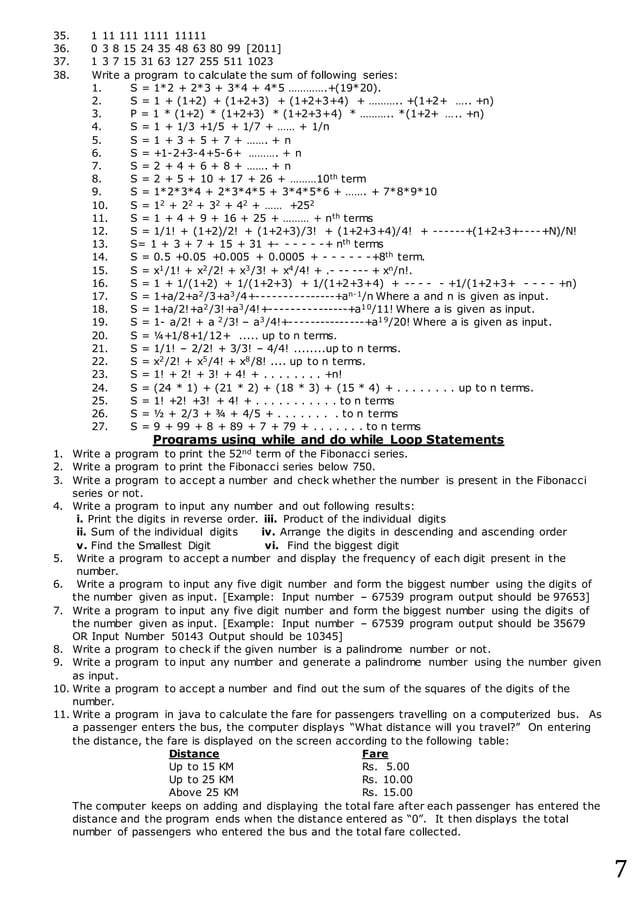 List of programs to practice for ICSE | DOCX