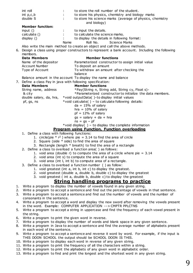 List of programs to practice for ICSE | DOCX