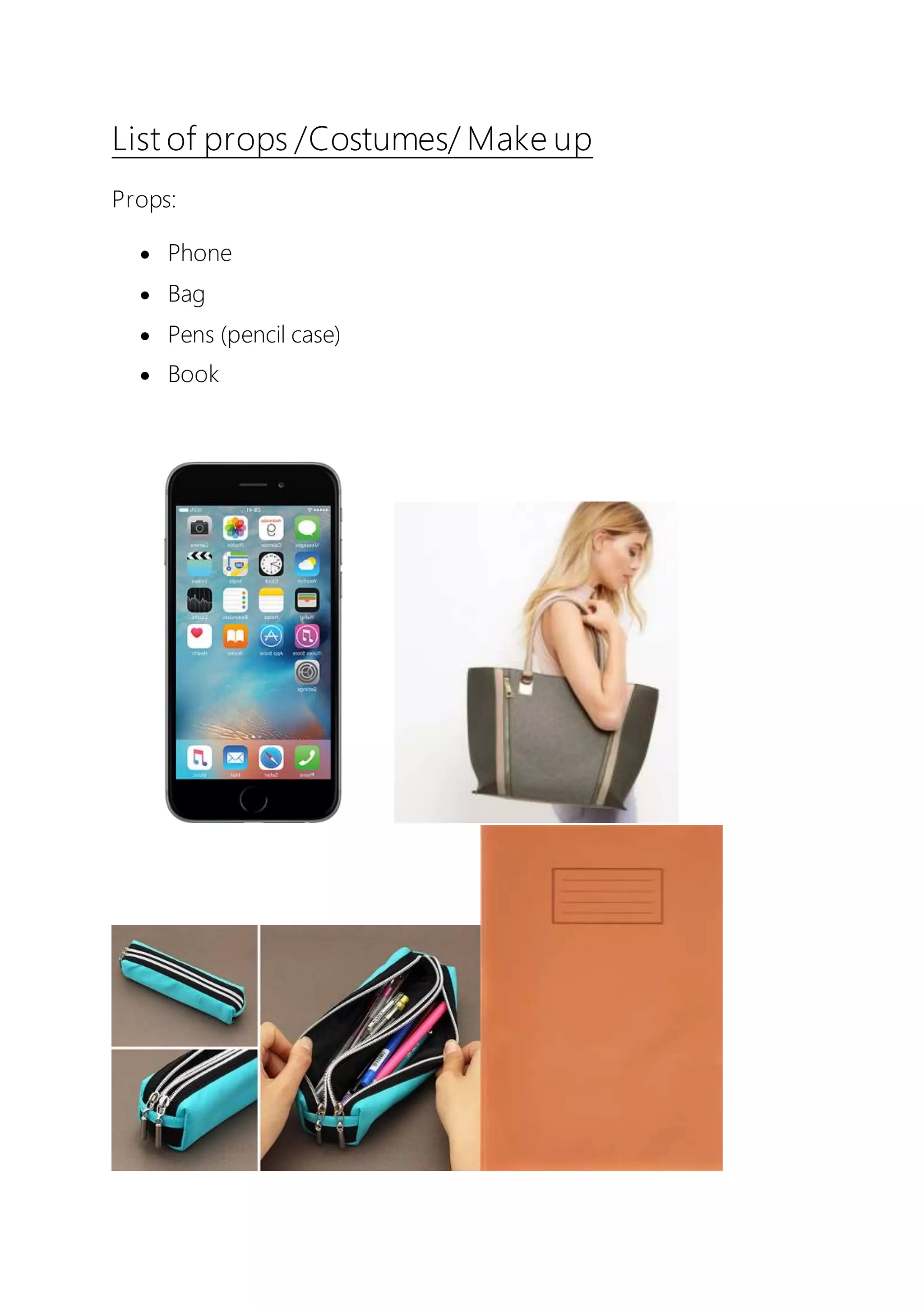 List of props, costumes, make up | DOCX