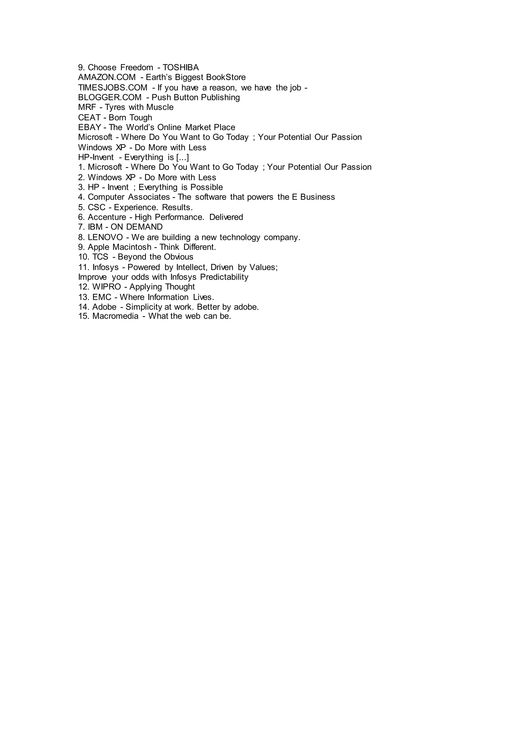 PUNCHLINES OF FAMOUS COMPANIES | DOC