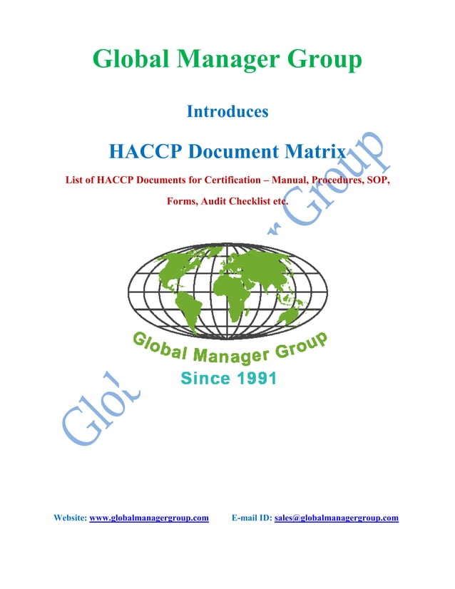List of required HACCP document | PDF