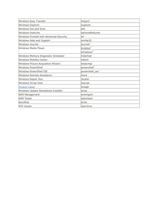 List of run commands in windows 7 | DOCX