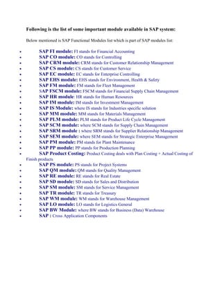 List of sap modules | DOC
