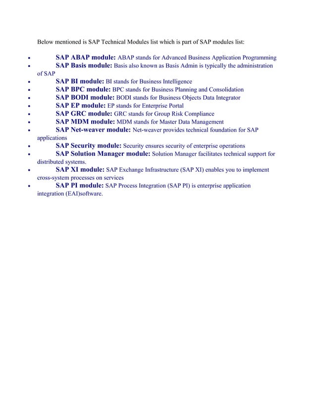 List of sap modules | DOC