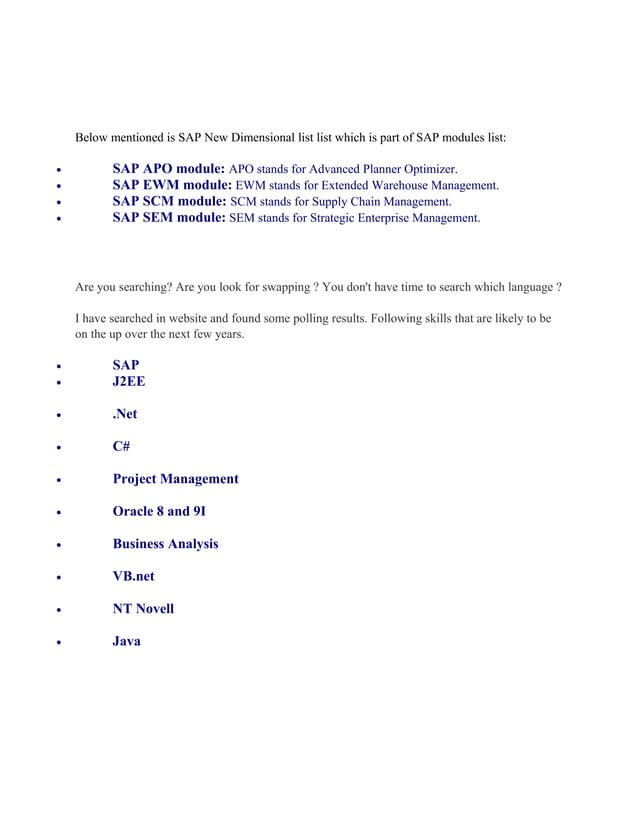 List Of Sap Modules Doc