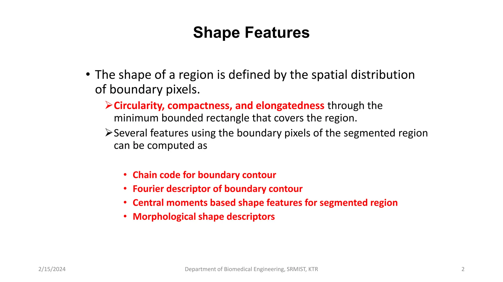 List of Shape features available in Image Processing | PPTX