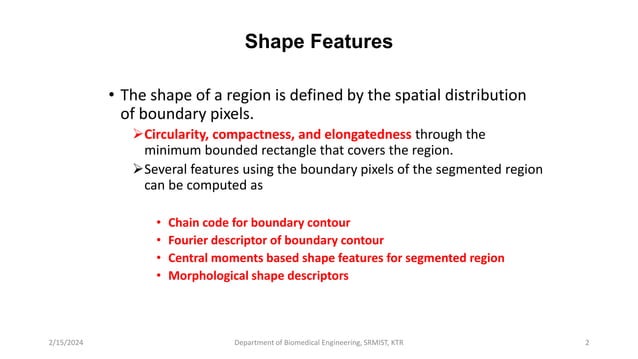 List of Shape features available in Image Processing | PPTX