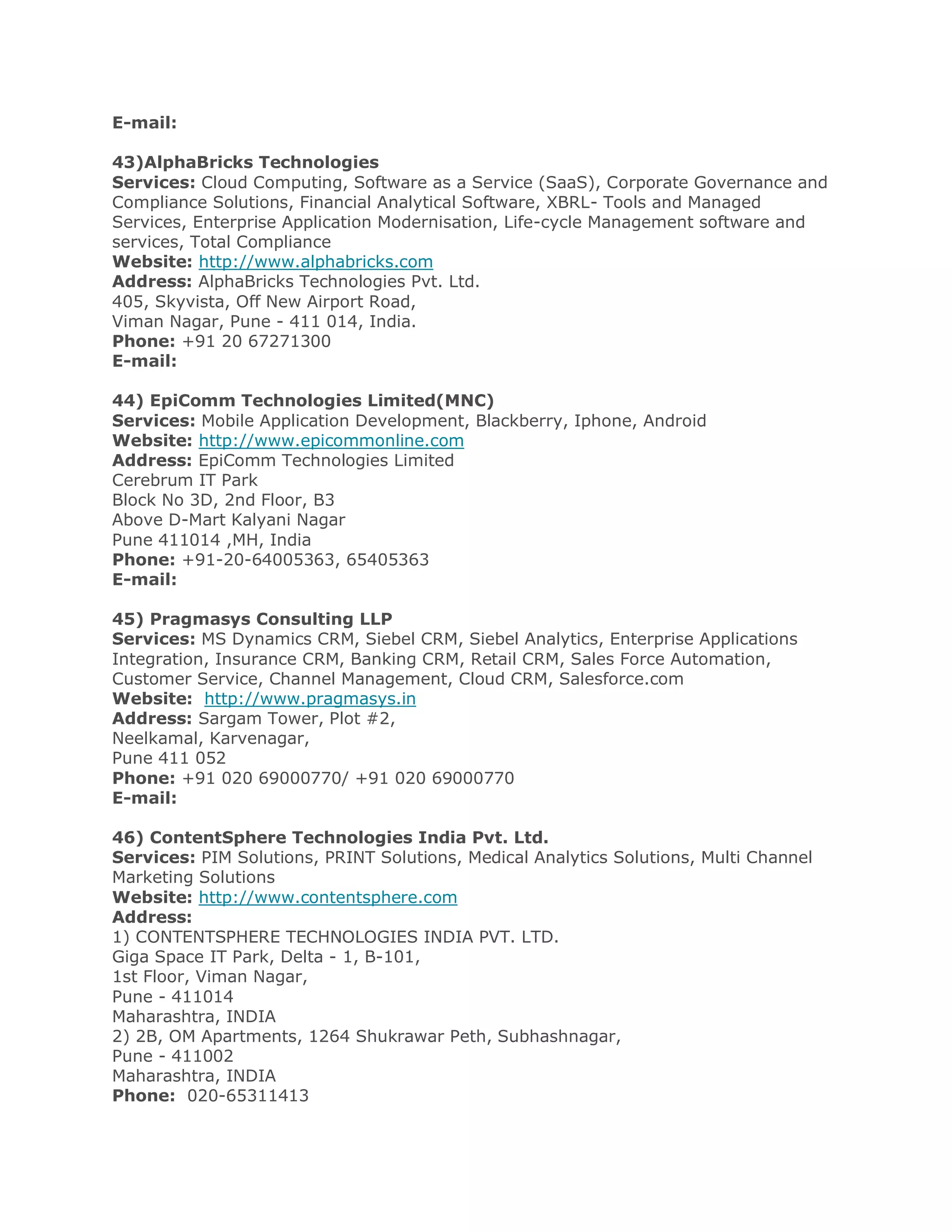 List of software companies in pune | PDF