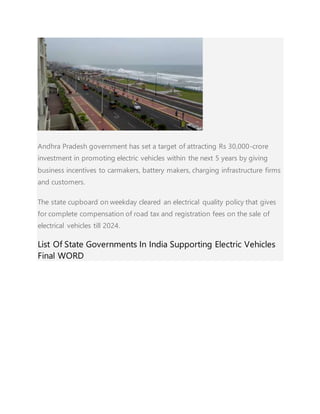 List of state governments in india supporting electric vehicles | PDF