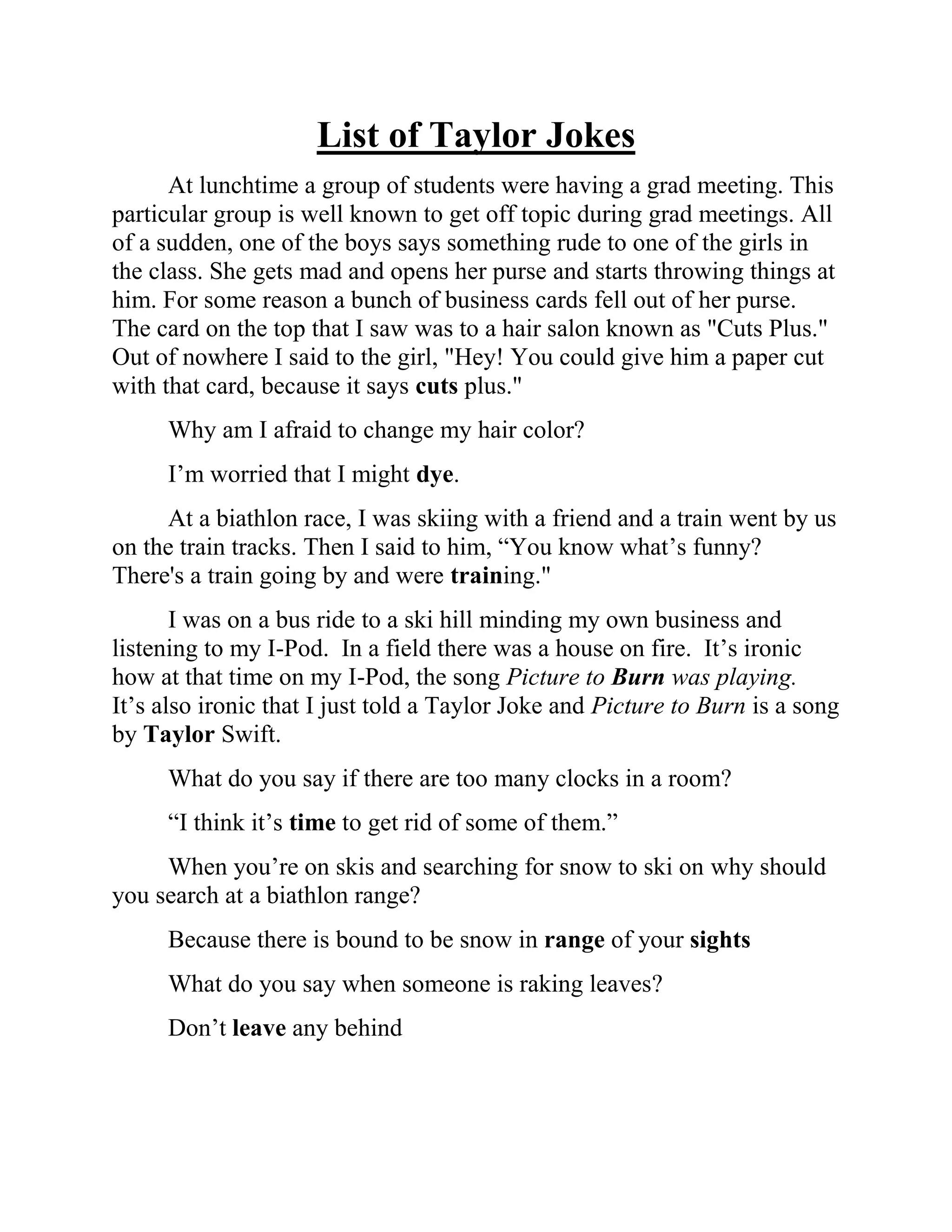 List of taylor jokes | DOCX