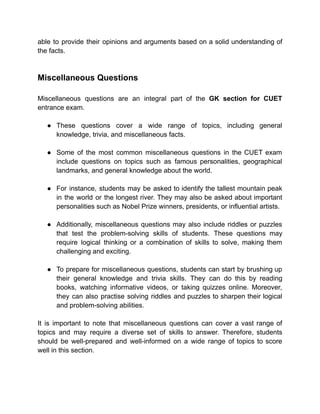 List of Top General _Knowledge Questions _asked in CUET | PDF