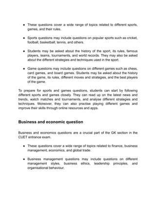 List of Top General _Knowledge Questions _asked in CUET | PDF