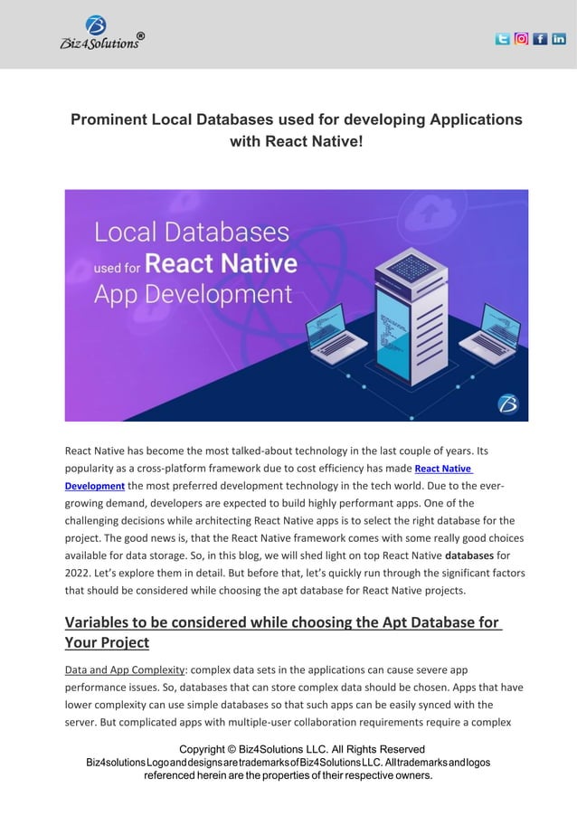 List of Top Local Databases used for react native app developement in ...