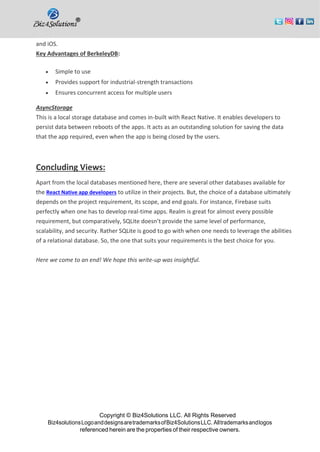 List of Top Local Databases used for react native app developement in ...