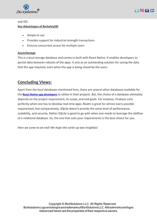 List of Top Local Databases used for react native app developement in ...