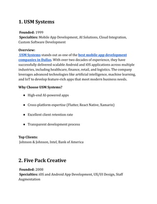 List of Top Mobile App Development Companies in Dallas | PDF