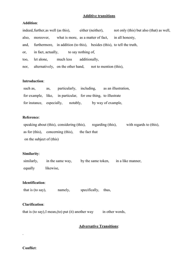 List of transition words and phrases | PDF | Science