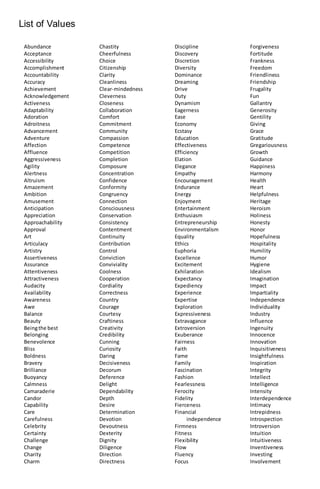 List of values | DOCX