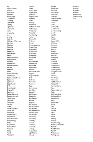 List of values | DOCX