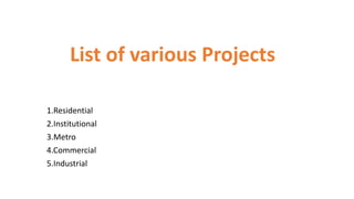 List of various Projects PPT . To know about the company | PPT