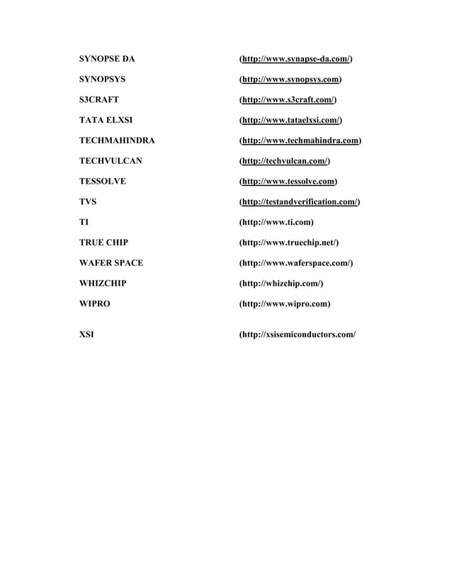 List of vlsi companies in bangalore | PDF