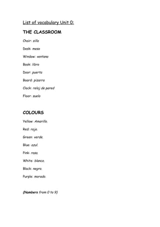 List of vocabulary units 0, 1 and 2 | DOC