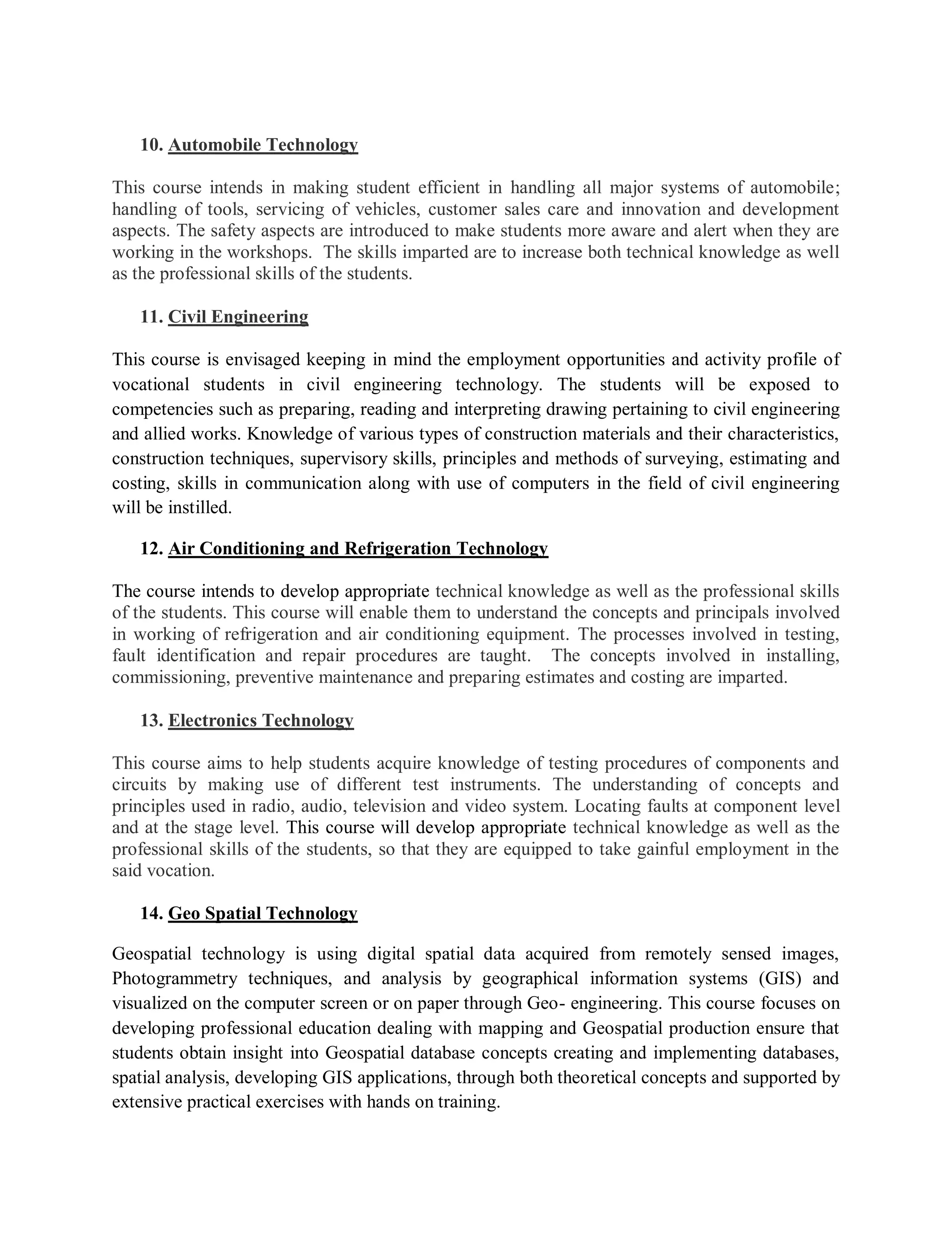 List of vocational courses | PDF