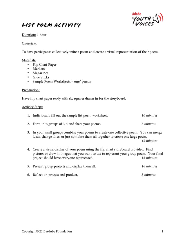 List poem | PDF | Poetry | Books and Literature